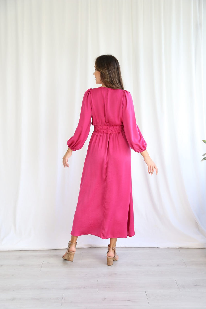 Barbie Pink Long Sleeve Silk Indiana Maxi Style Dress Jealouzy Fashion